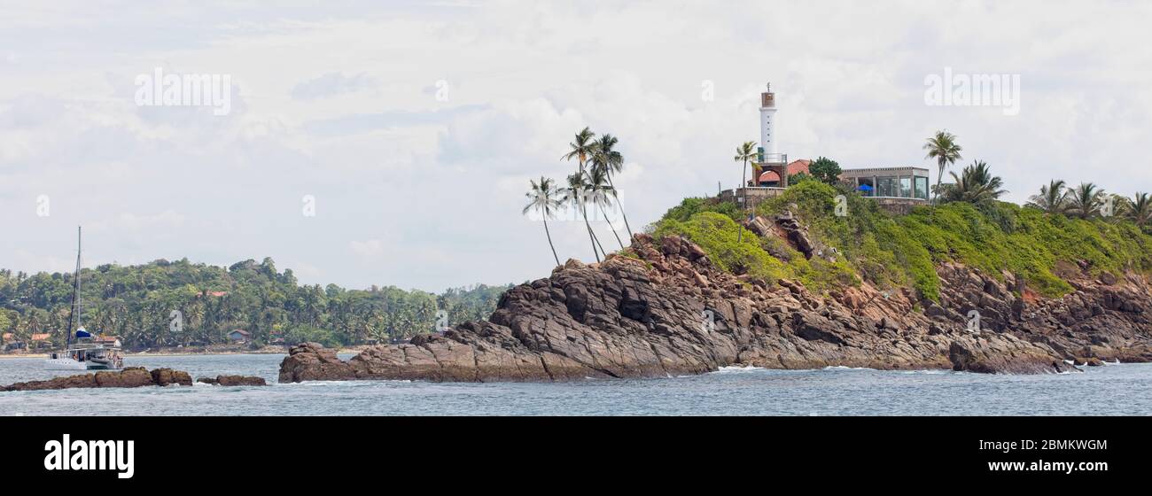 Lighthouse on the approach to Mirissa on the south coast of Sri Lanka ...
