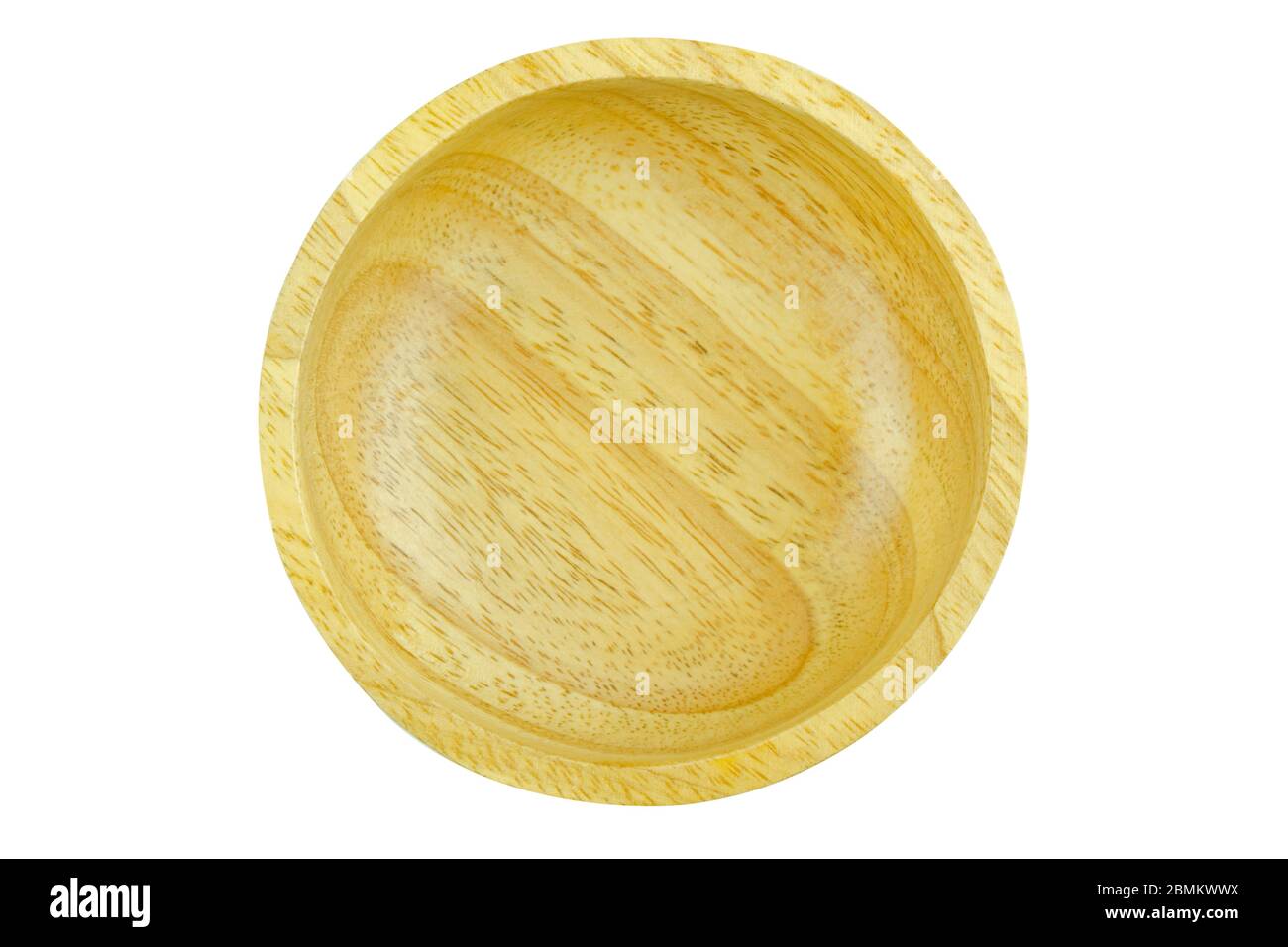 Empty wooden bowl top view isolated on white background with clipping ...