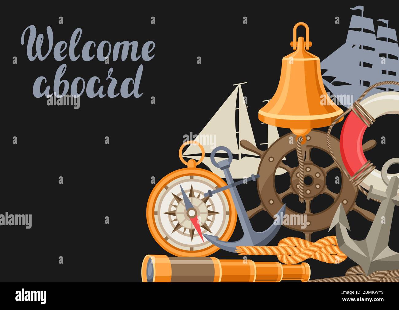 Background with nautical symbols and items Stock Vector Image & Art - Alamy