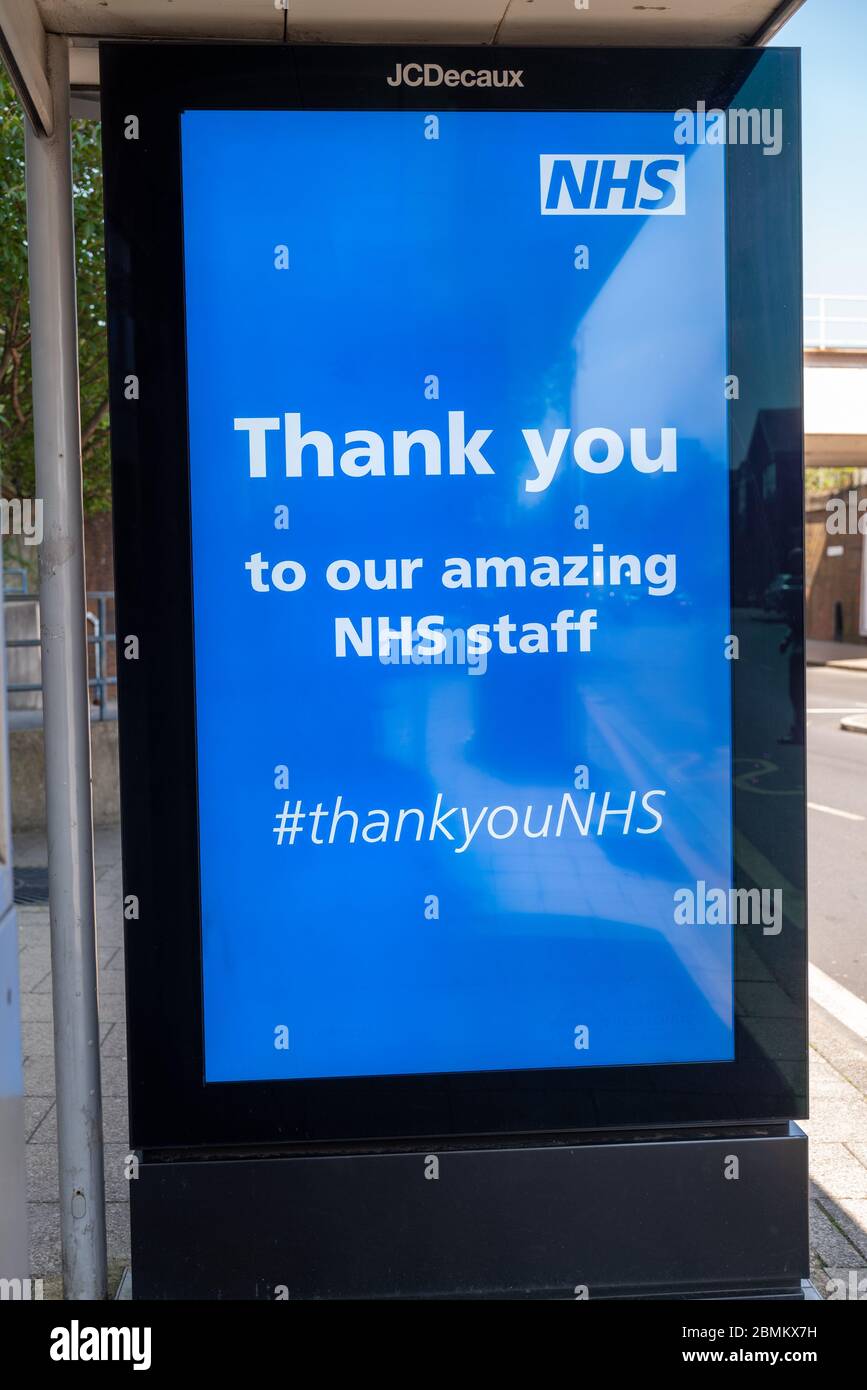A four sheet illuminated poster on a bus stop saying thank you to ‘our ...