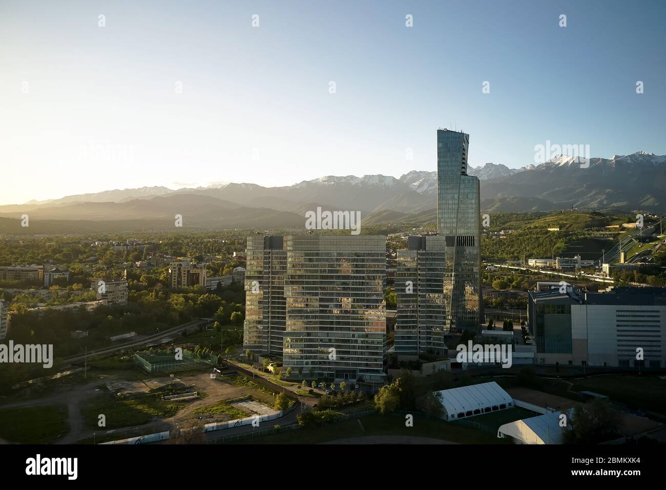 Almaty, Kazakhstan - May 8, 2020: Aerial view of Esentai Tower Business ...