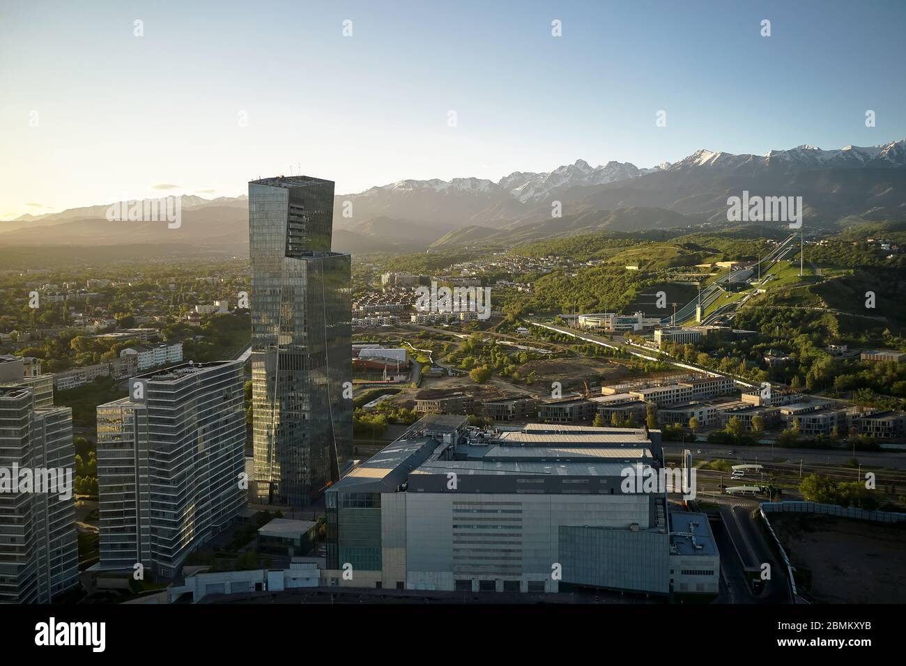 Almaty, Kazakhstan - May 8, 2020: Aerial view of Esentai Tower Business ...