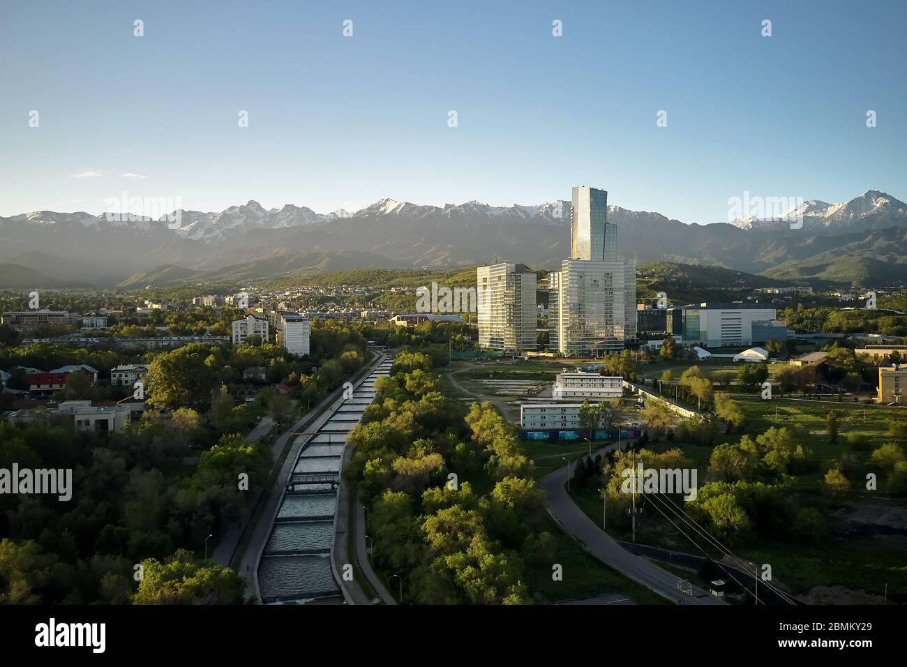 Almaty, Kazakhstan - May 8, 2020: Aerial view of Esentai Tower Business ...