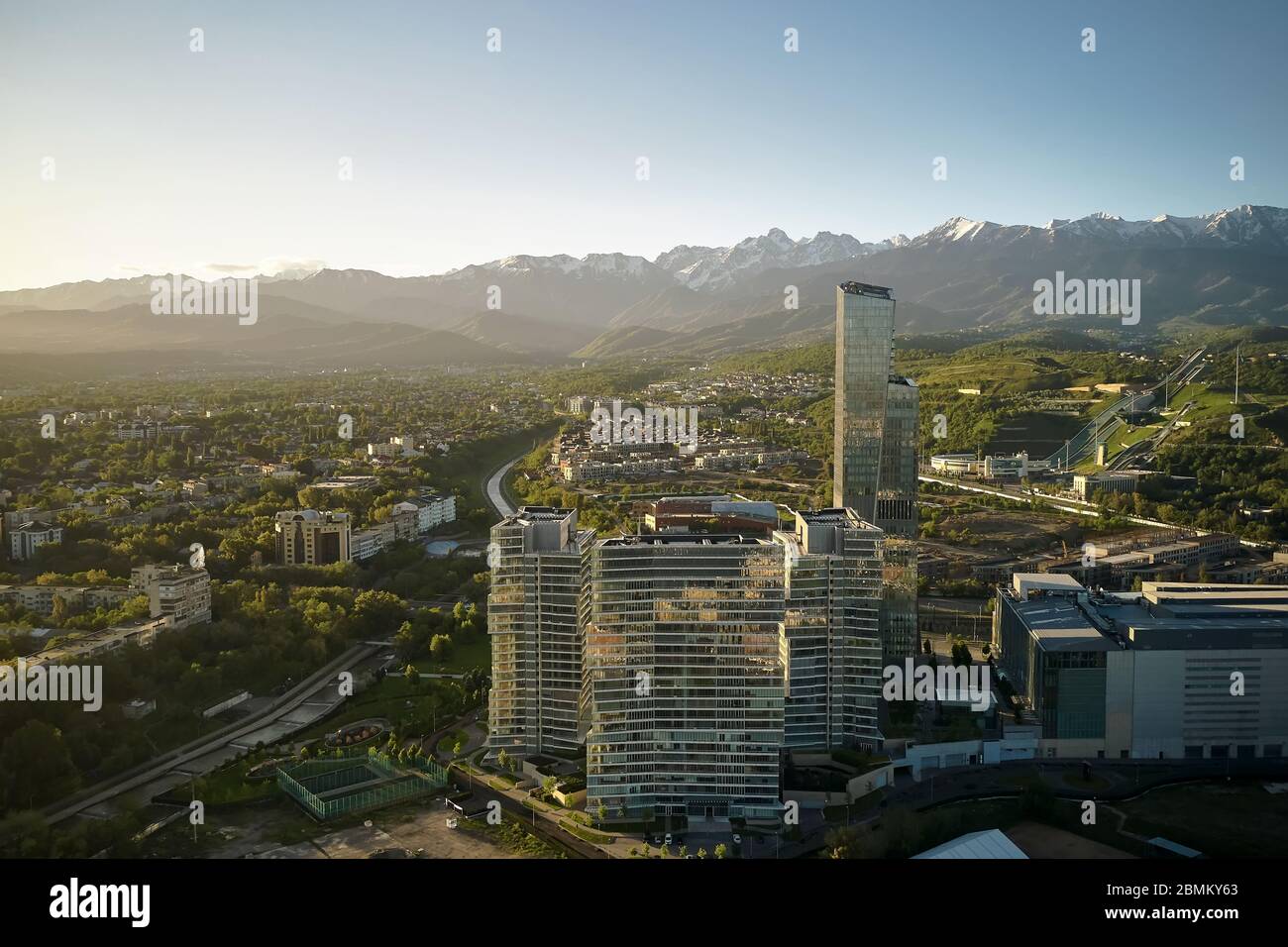 Almaty, Kazakhstan - May 8, 2020: Aerial view of Esentai Tower Business ...