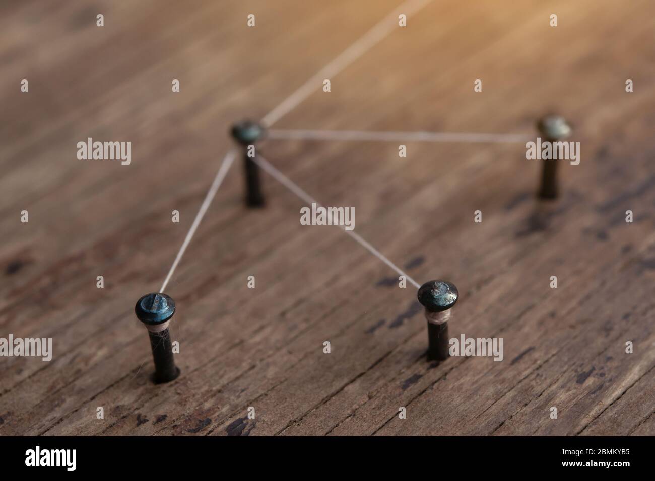 Connecting networks concept - network connected with yarn white on ...