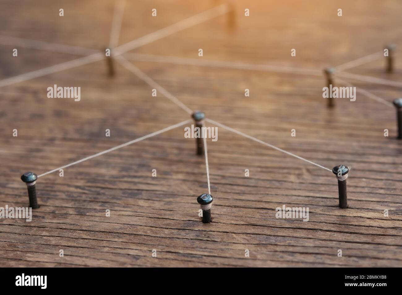 Connecting networks concept - network connected with yarn white on ...