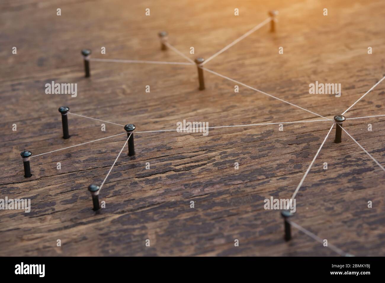 Connecting networks concept - network connected with yarn white on ...