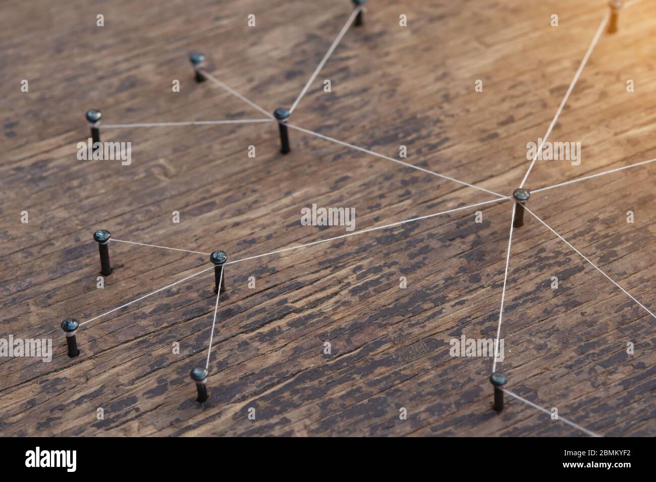 Connecting networks concept - network connected with yarn white on ...