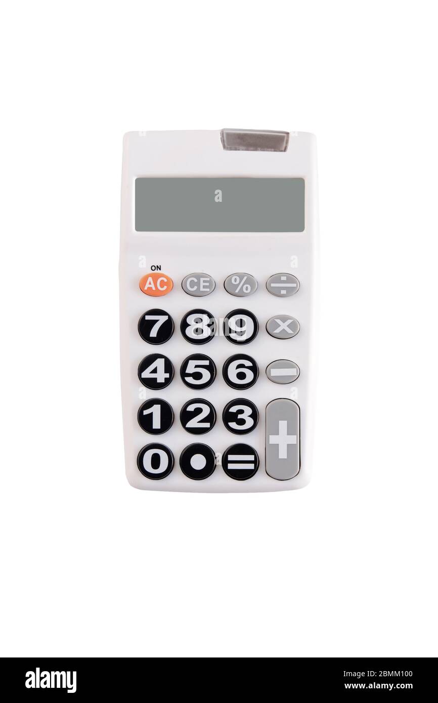White digital calculator on the top view white background Stock Photo ...