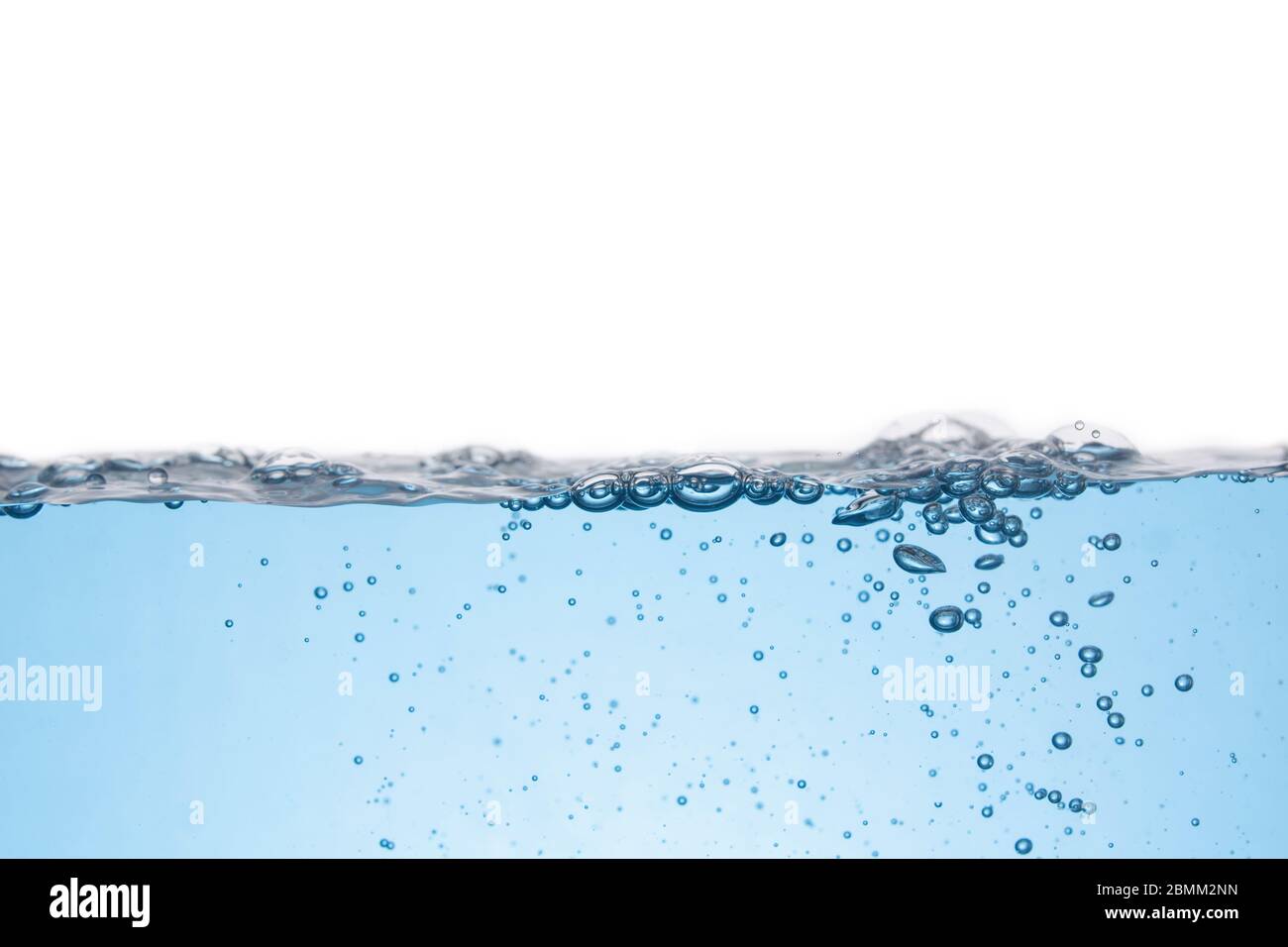 Clean light blue water wave and bubbles air isolated on white ...