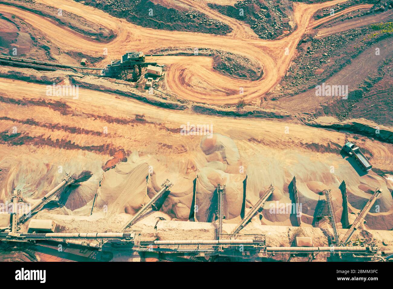 Mining from above. Industrial open pit mineral mine. Aerial view of ...