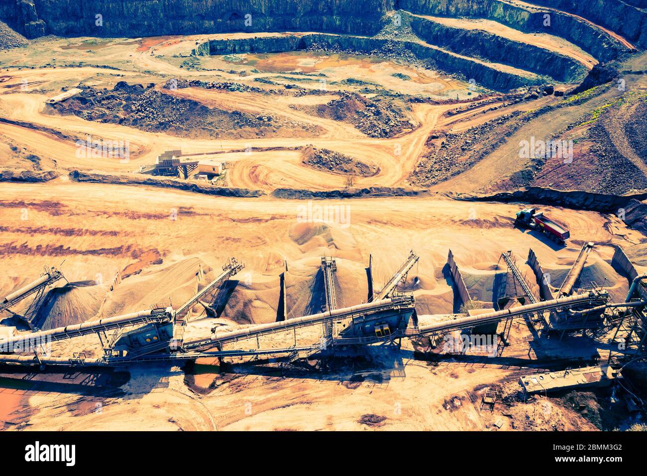 Mining from above. Industrial open pit mineral mine. Aerial view of ...