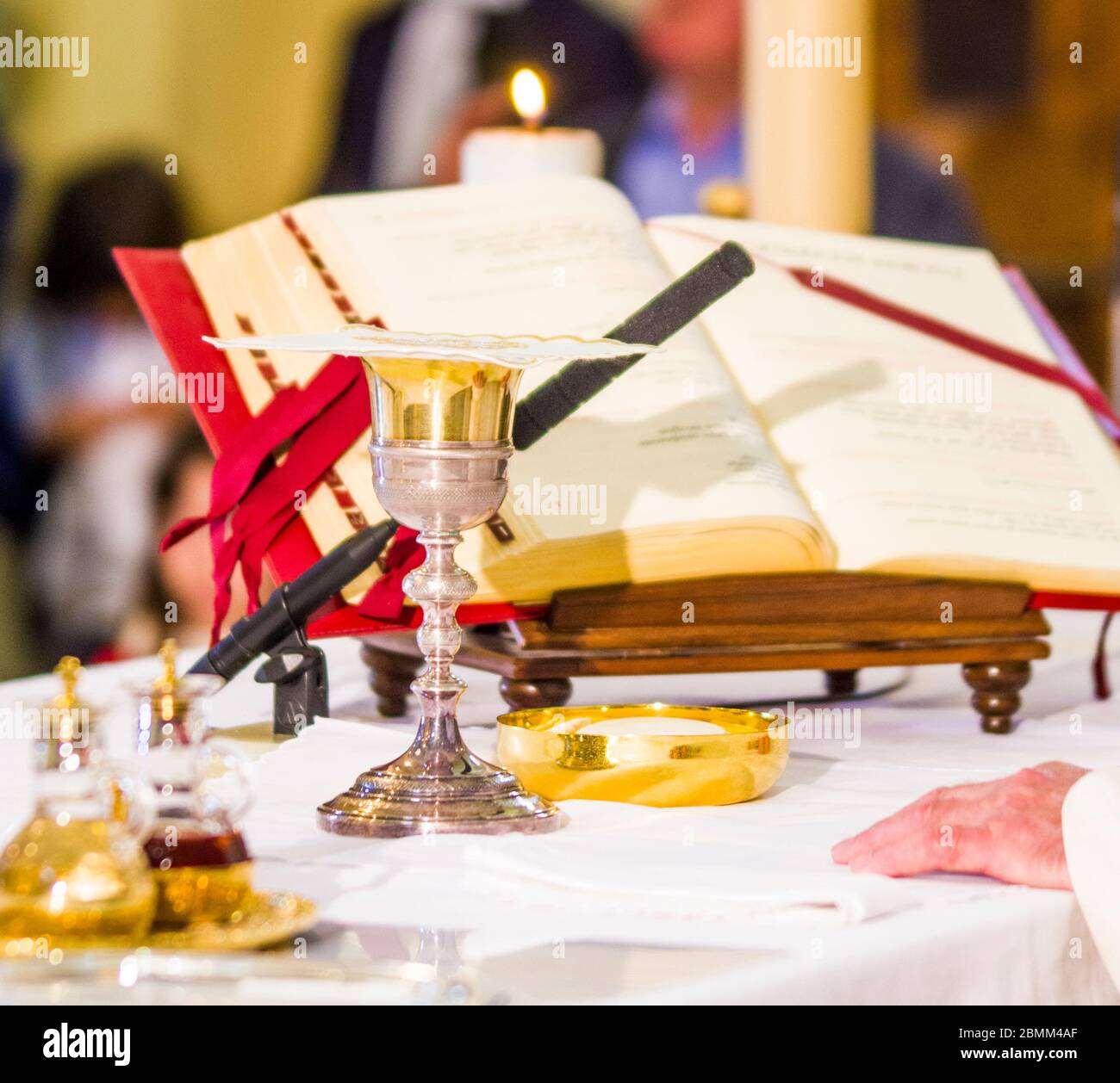 altar with host that becomes the body of jesus christ and chalice for ...