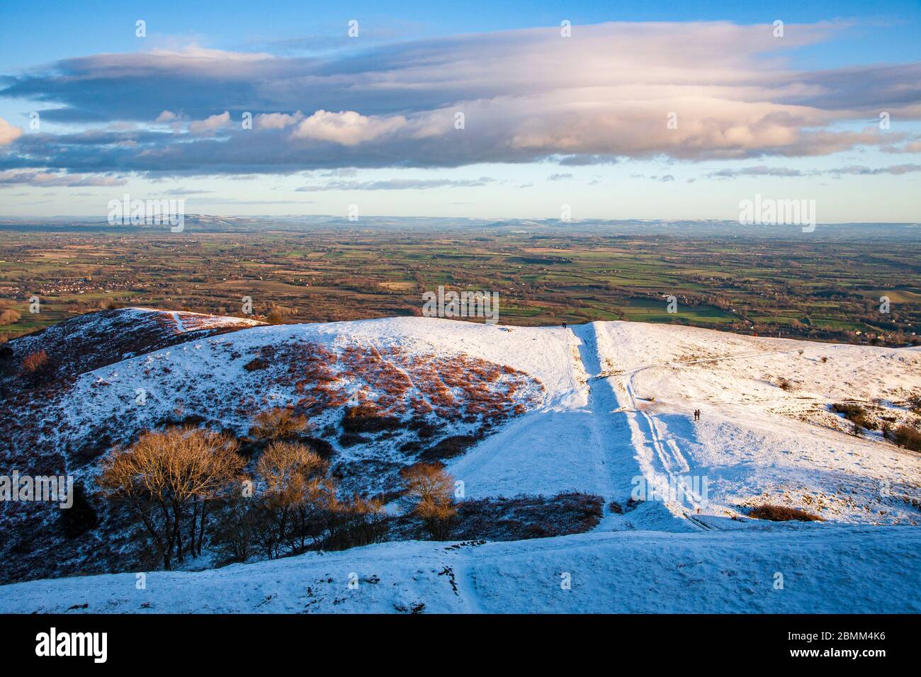 The snow filled Shire Ditch from British Camp Iron Age Fort in the ...