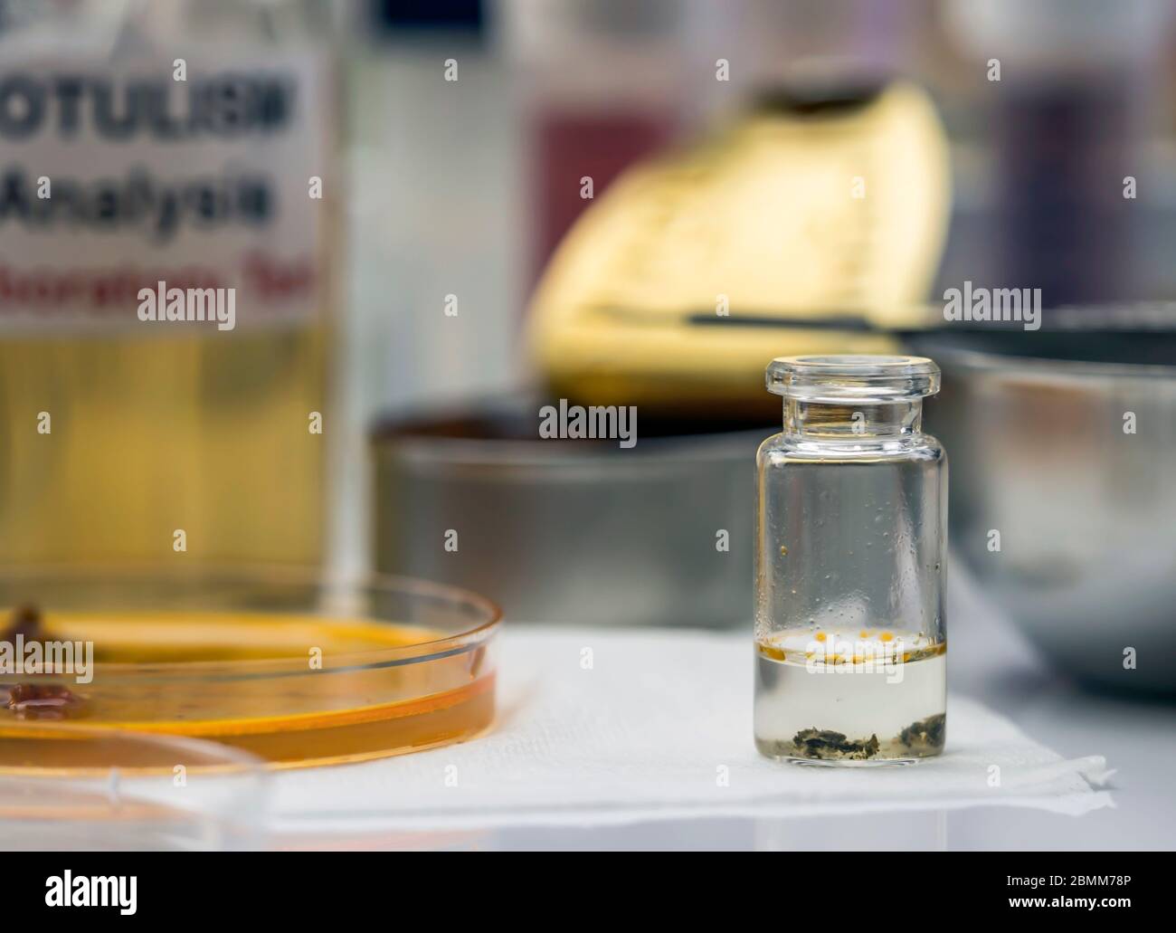 sample of tin cans, botulism infection in sick people, conceptual image ...
