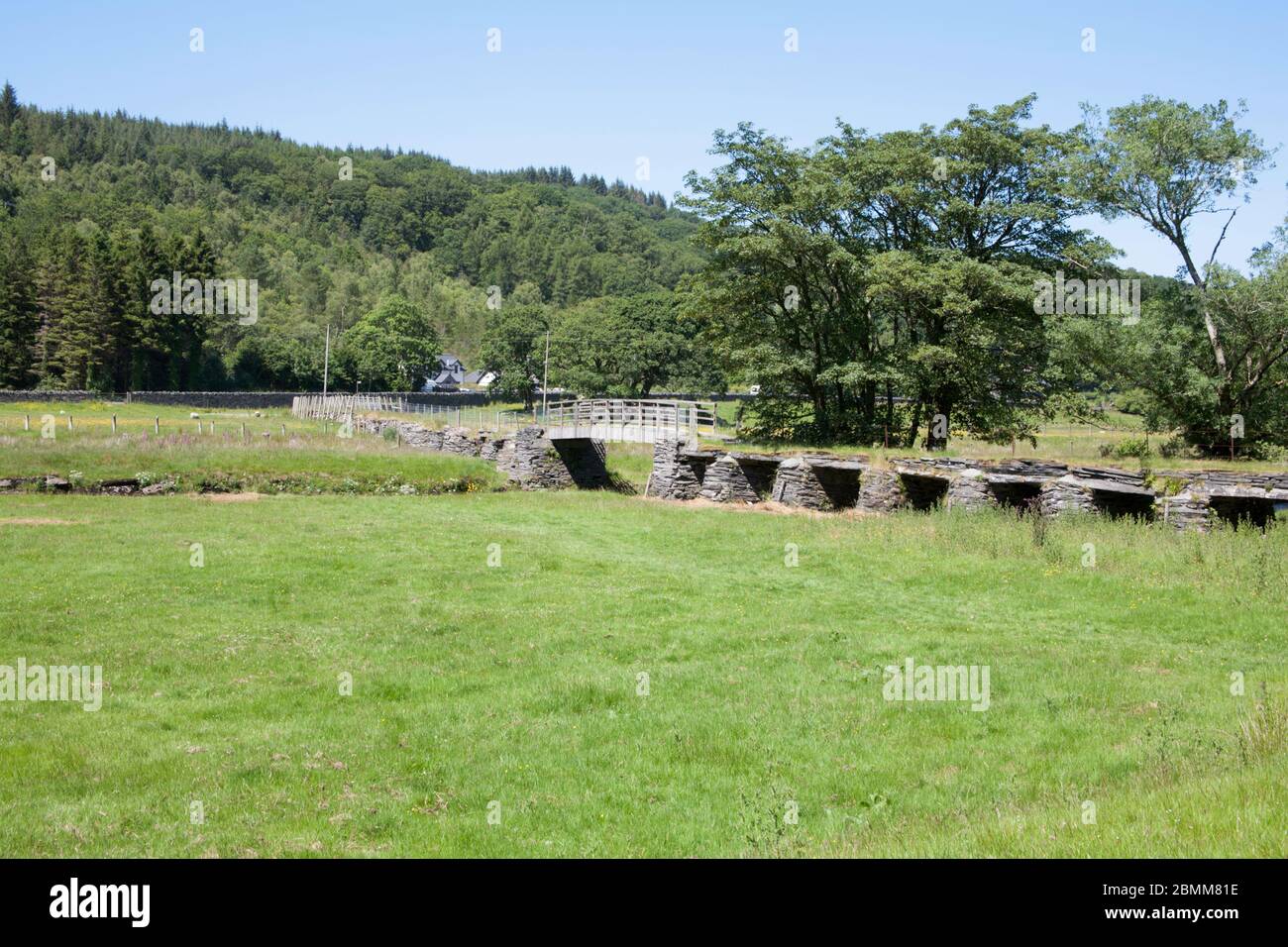 Footbridge Afon Lledr near the village of Dolwyddelan in the Lledr ...