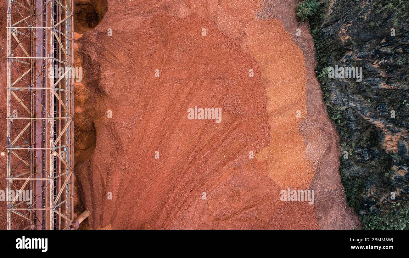 Aerial view over monohydrallite mine field. Sand mine. View from above ...