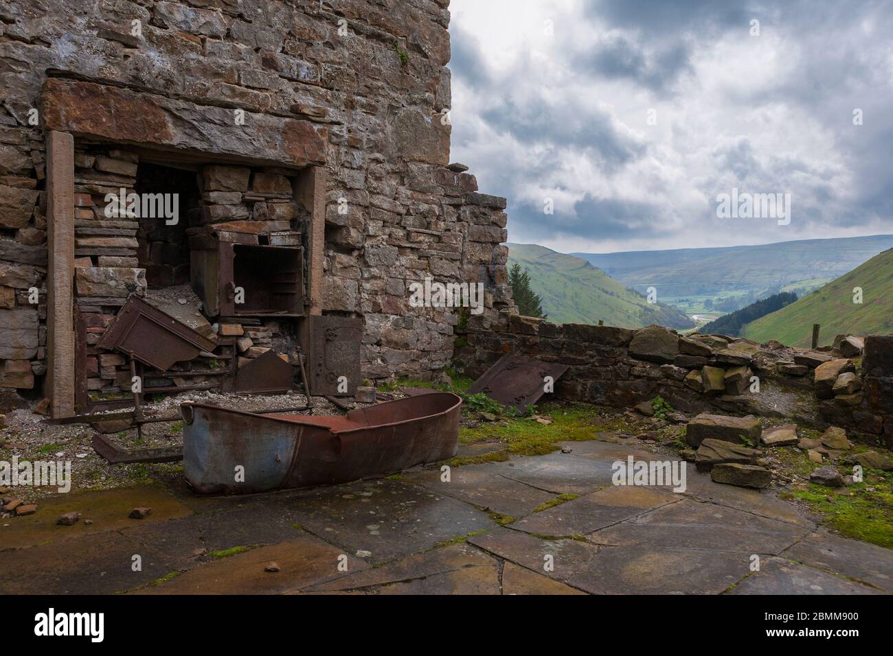 Evocative remains of the fireplace and range in the ruins of Crackpot ...