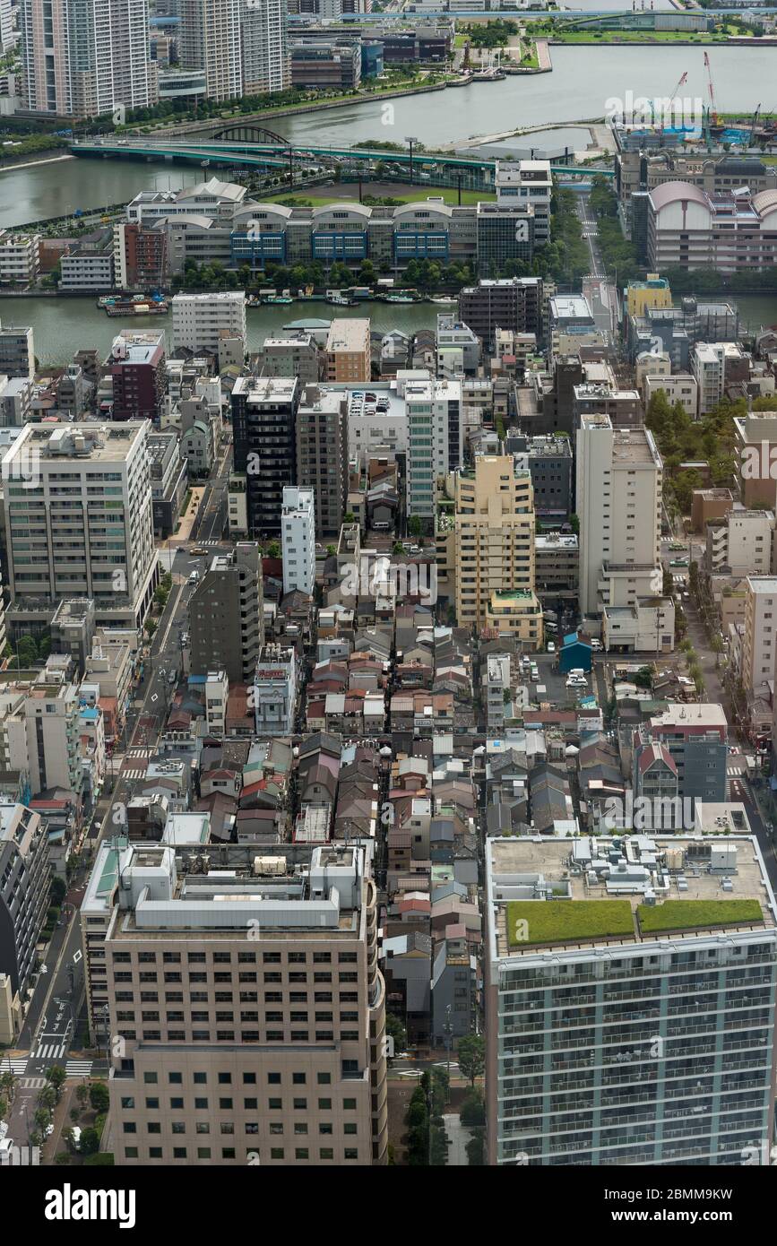 Tokyo, Japan - August 30, 2016: Aerial view of Tokyo residential suburb ...