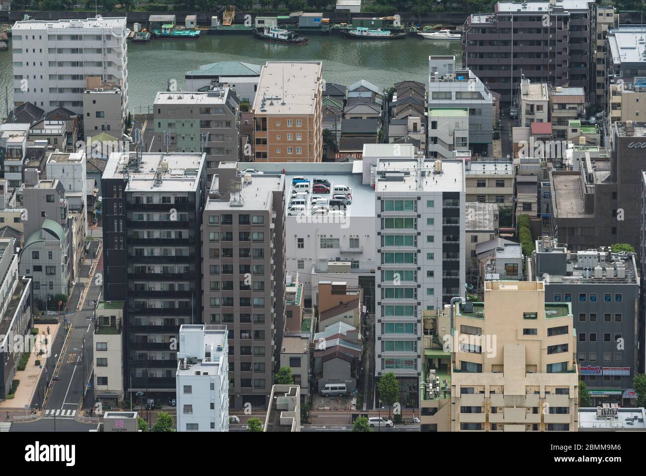 Tokyo, Japan - August 30, 2016: Aerial view of Tokyo residential suburb ...