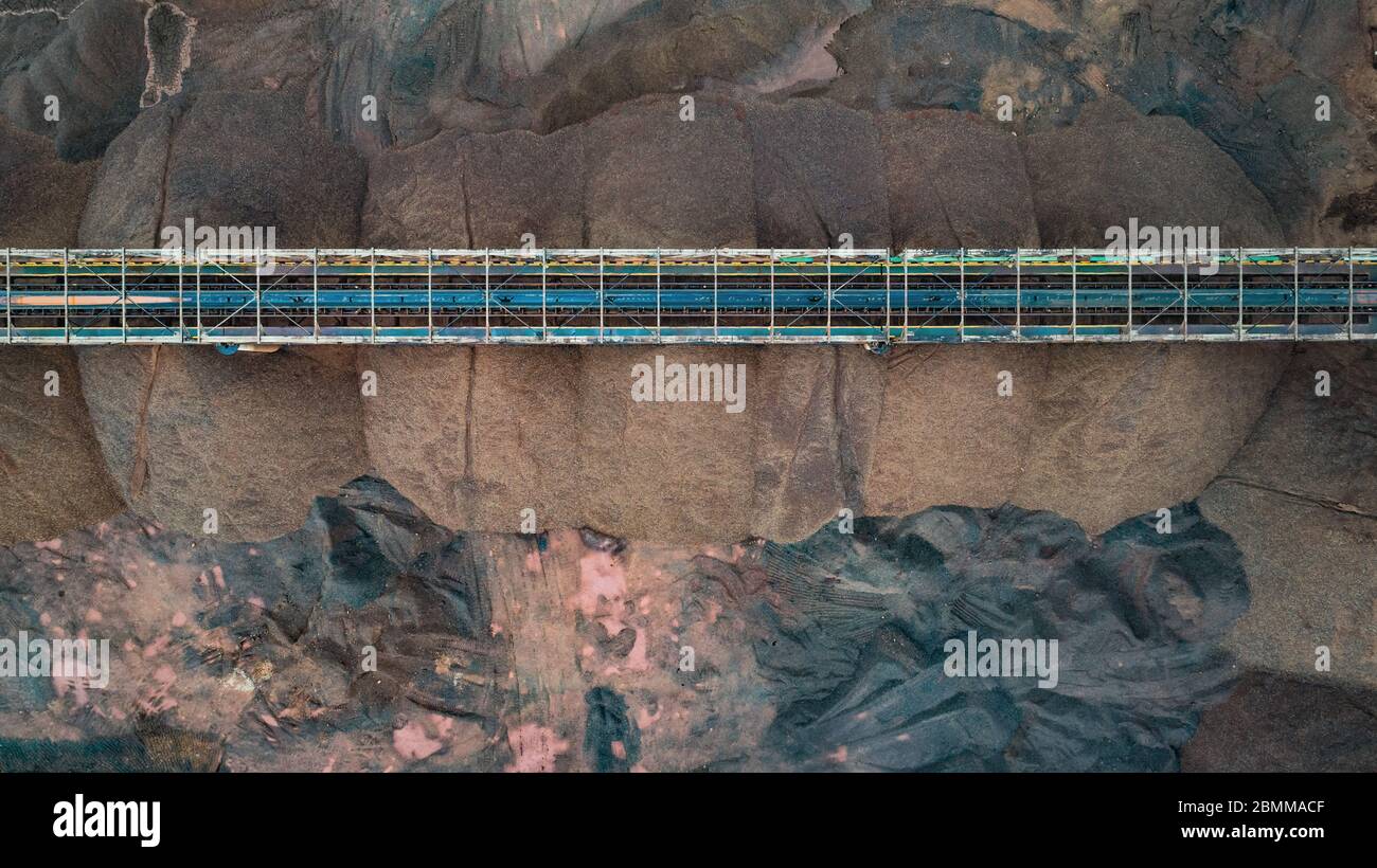 Aerial view over monohydrallite mine field. Sand mine. View from above ...