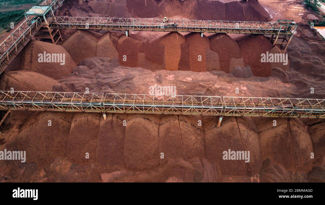 Aerial view over monohydrallite mine field. Sand mine. View from above ...