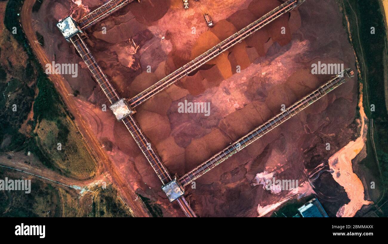 Aerial view over monohydrallite mine field. Sand mine. View from above ...