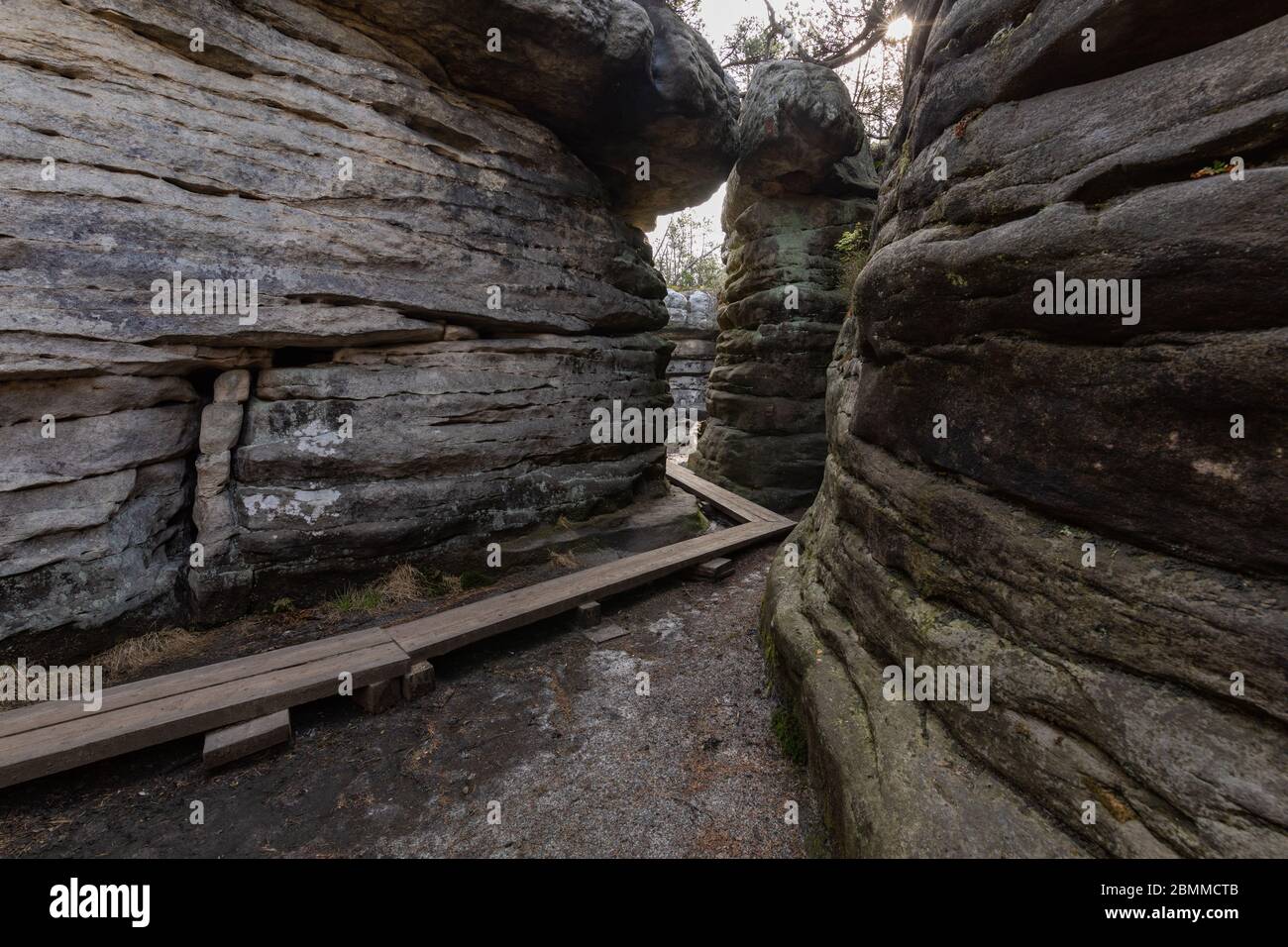 Stolowe Mountains National Park. Wooden boardwalk in Rock Labyrinth ...