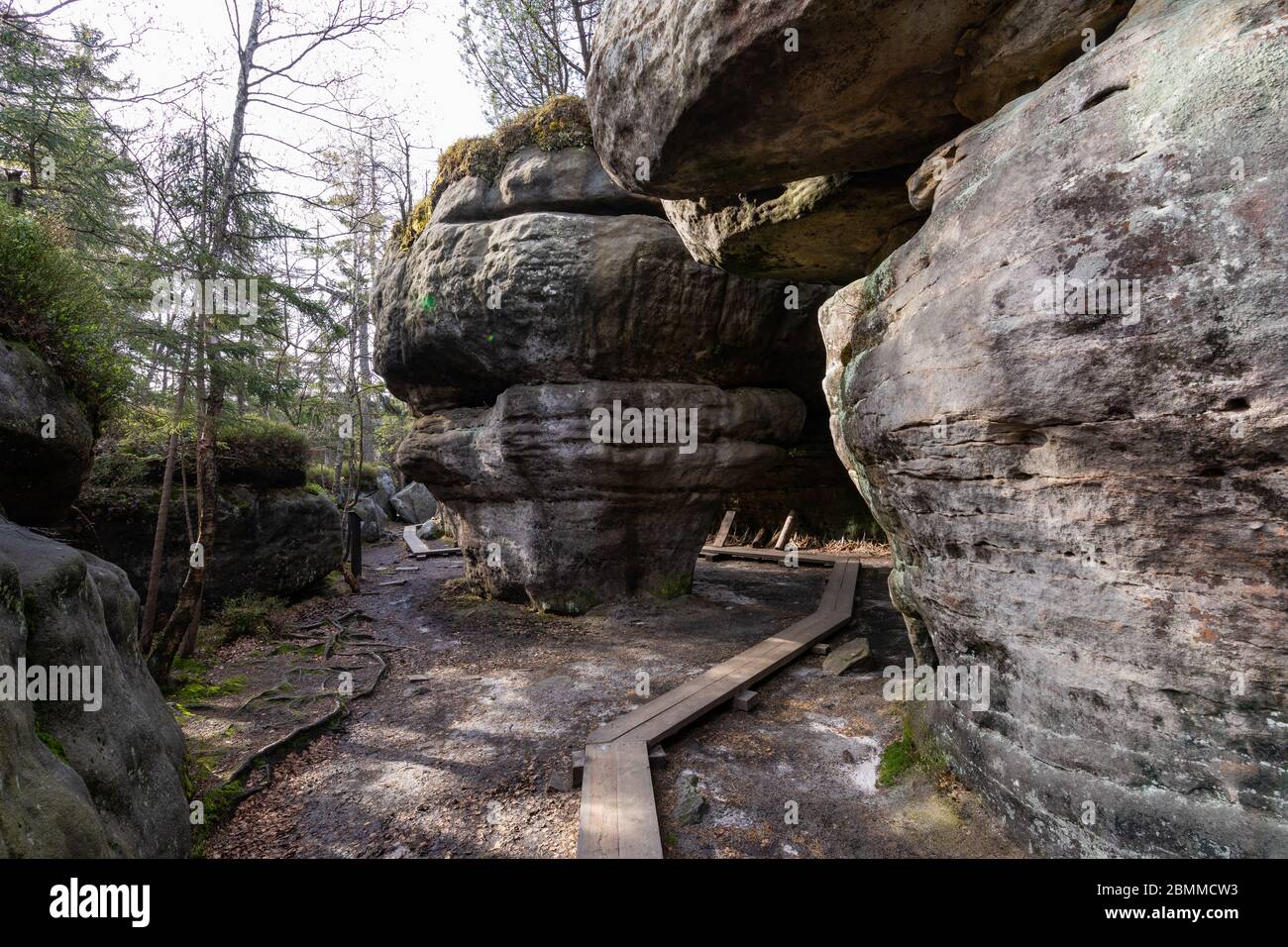 Stolowe Mountains National Park. Wooden boardwalk in Rock Labyrinth ...