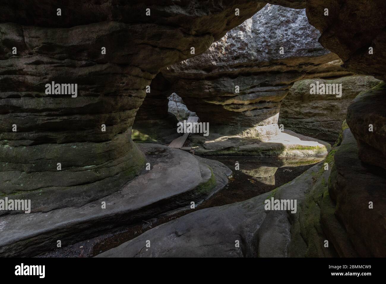 Stolowe Mountains National Park. Wooden boardwalk in Rock Labyrinth ...