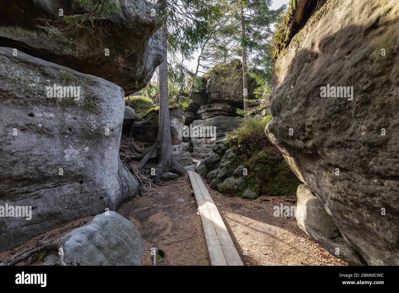 Stolowe Mountains National Park. Wooden boardwalk in Rock Labyrinth ...