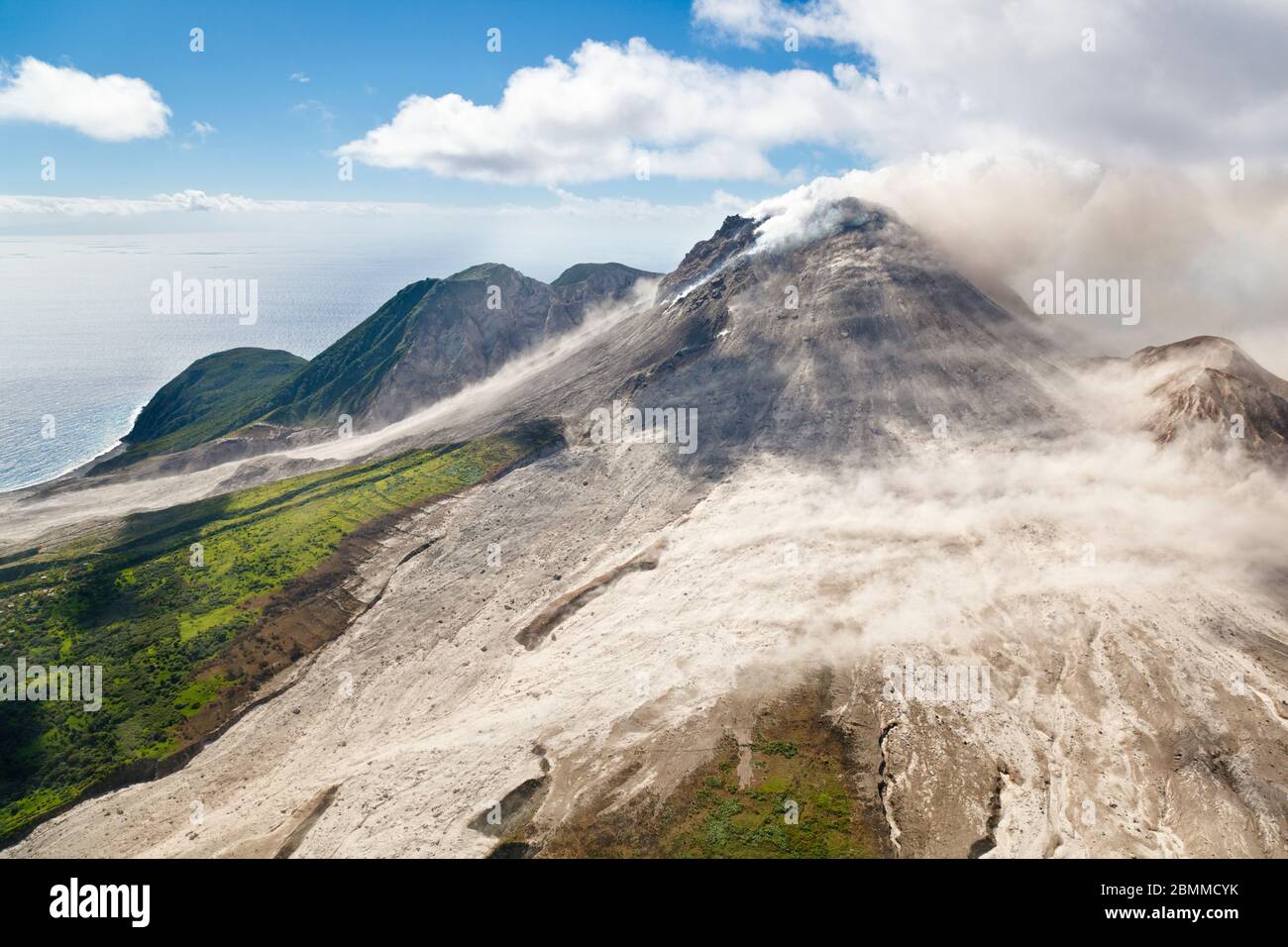 The active Soufriere Hills Volcano in Montserrat seen from helicopter ...