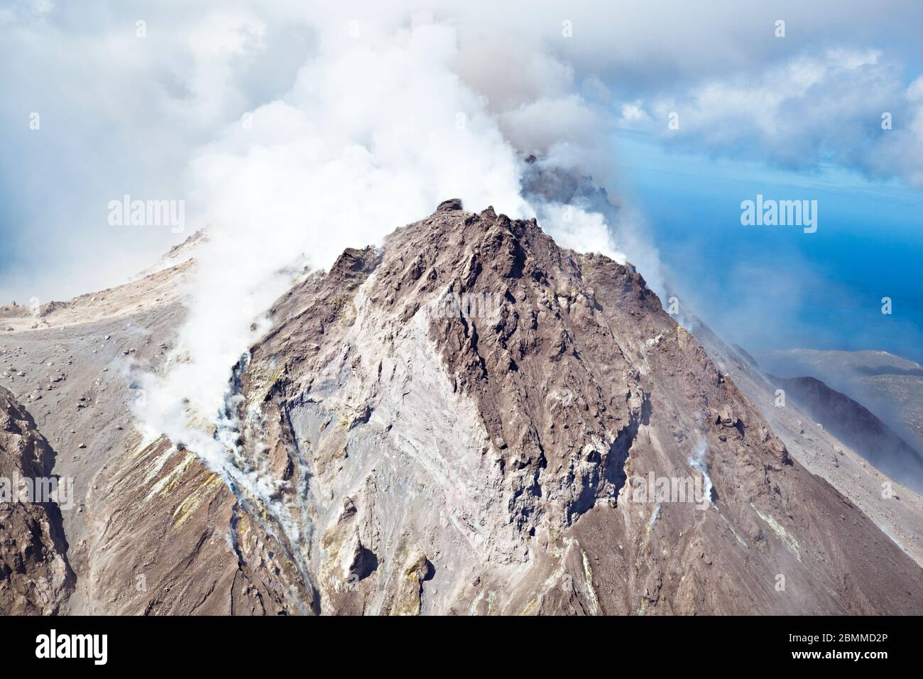 The active Soufriere Hills Volcano in Montserrat seen from helicopter ...