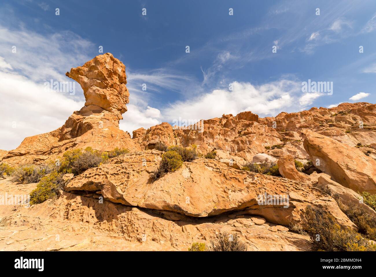 Eroded and bizarre formed orange colored rocks and boulders in Valle de ...