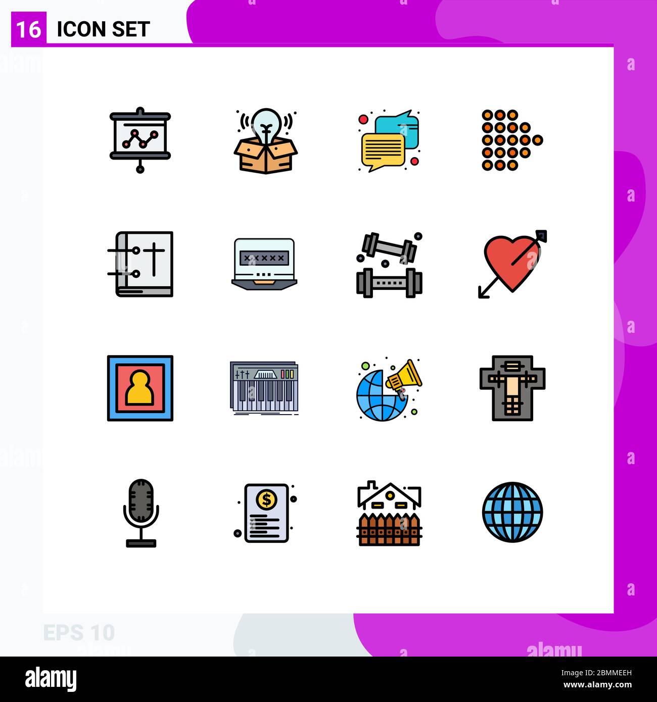 Universal Icon Symbols Group of 16 Modern Flat Color Filled Lines of ...