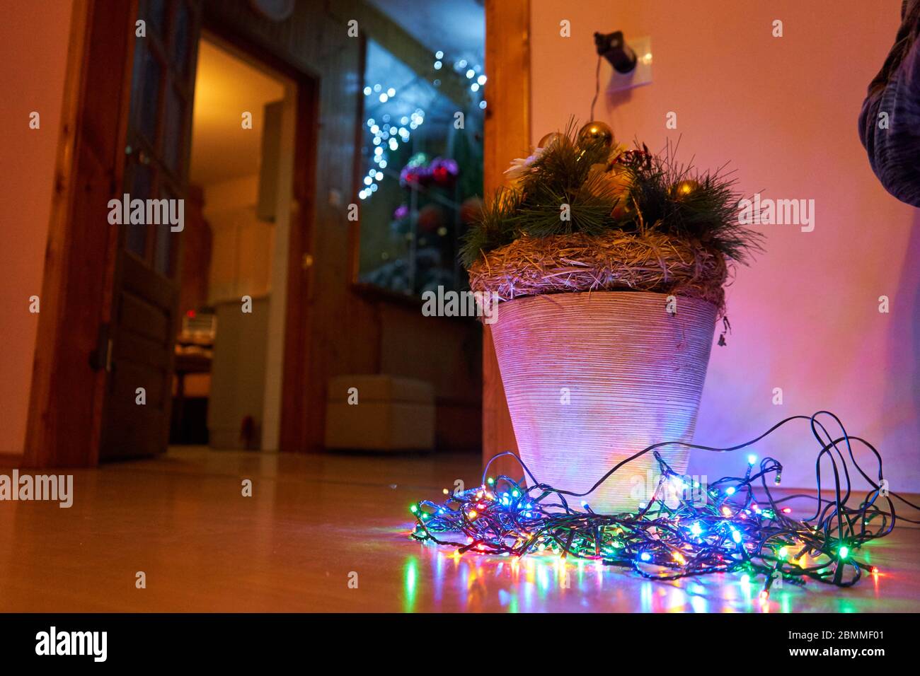 Christmas decoration with lights on the ground Stock Photo - Alamy
