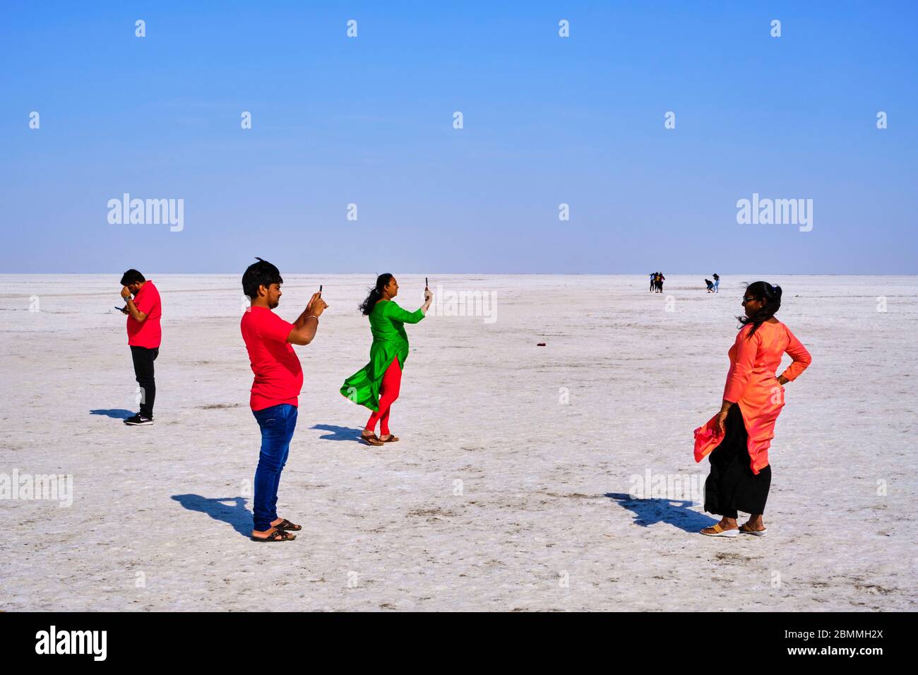 India, Gujarat, Kutch, Rann of Kutch, local tourist visiting the salt ...