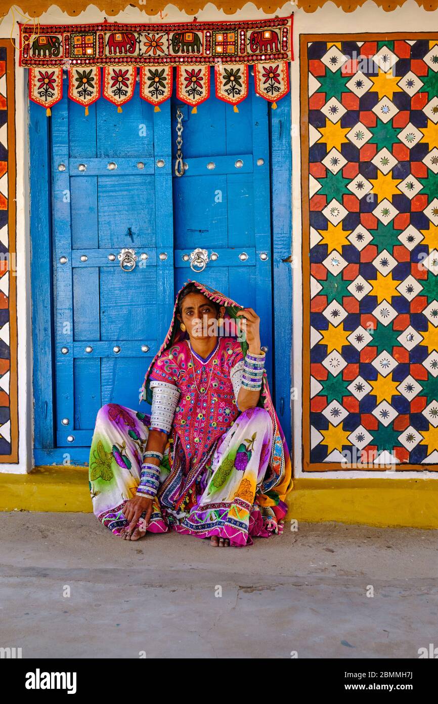 India, Gujarat, Kutch, Hodka village, Meghwal ethnic group Stock Photo ...