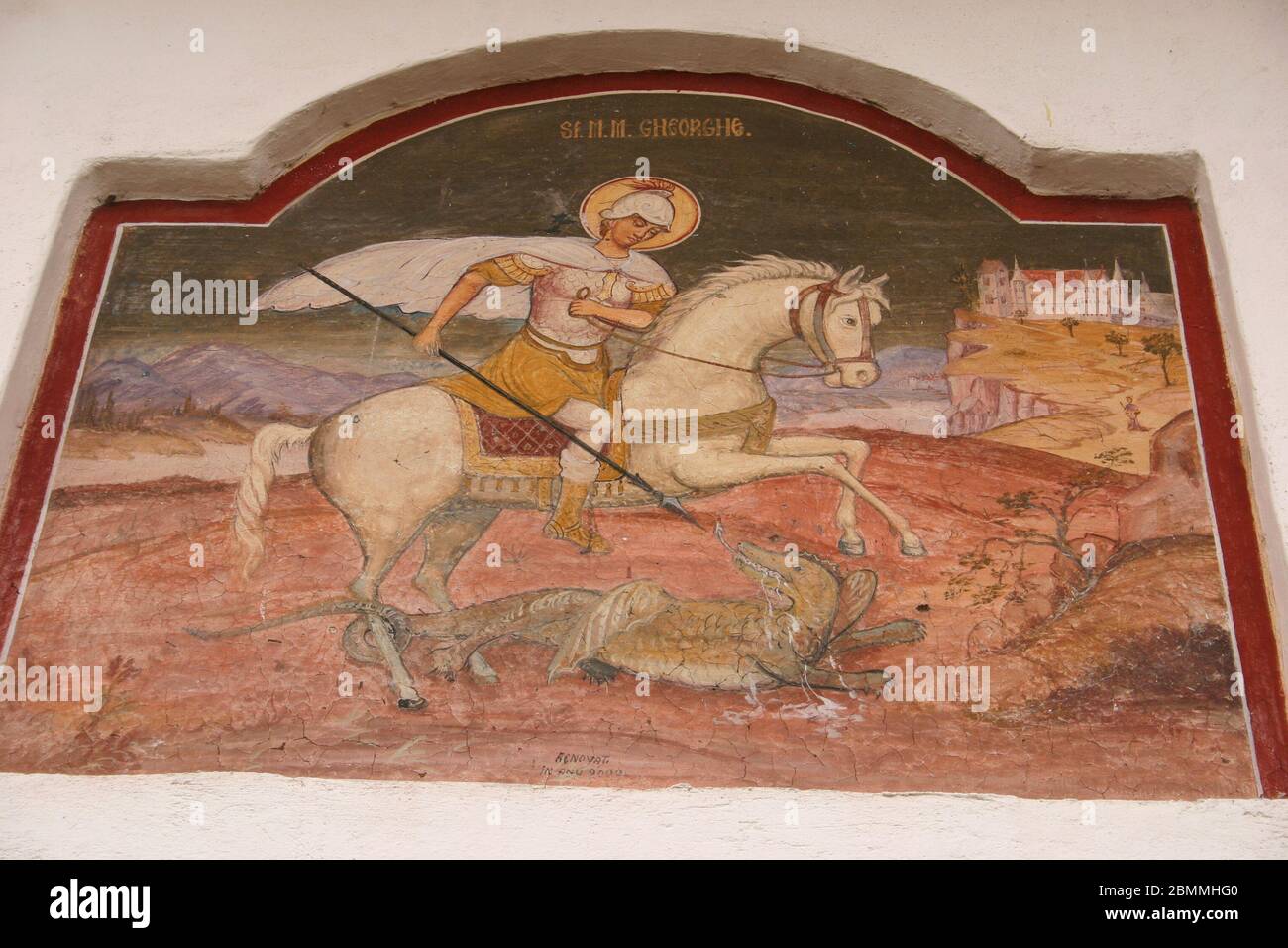 Saint George and the Dragon- mural on the exterior of an Orthodox ...