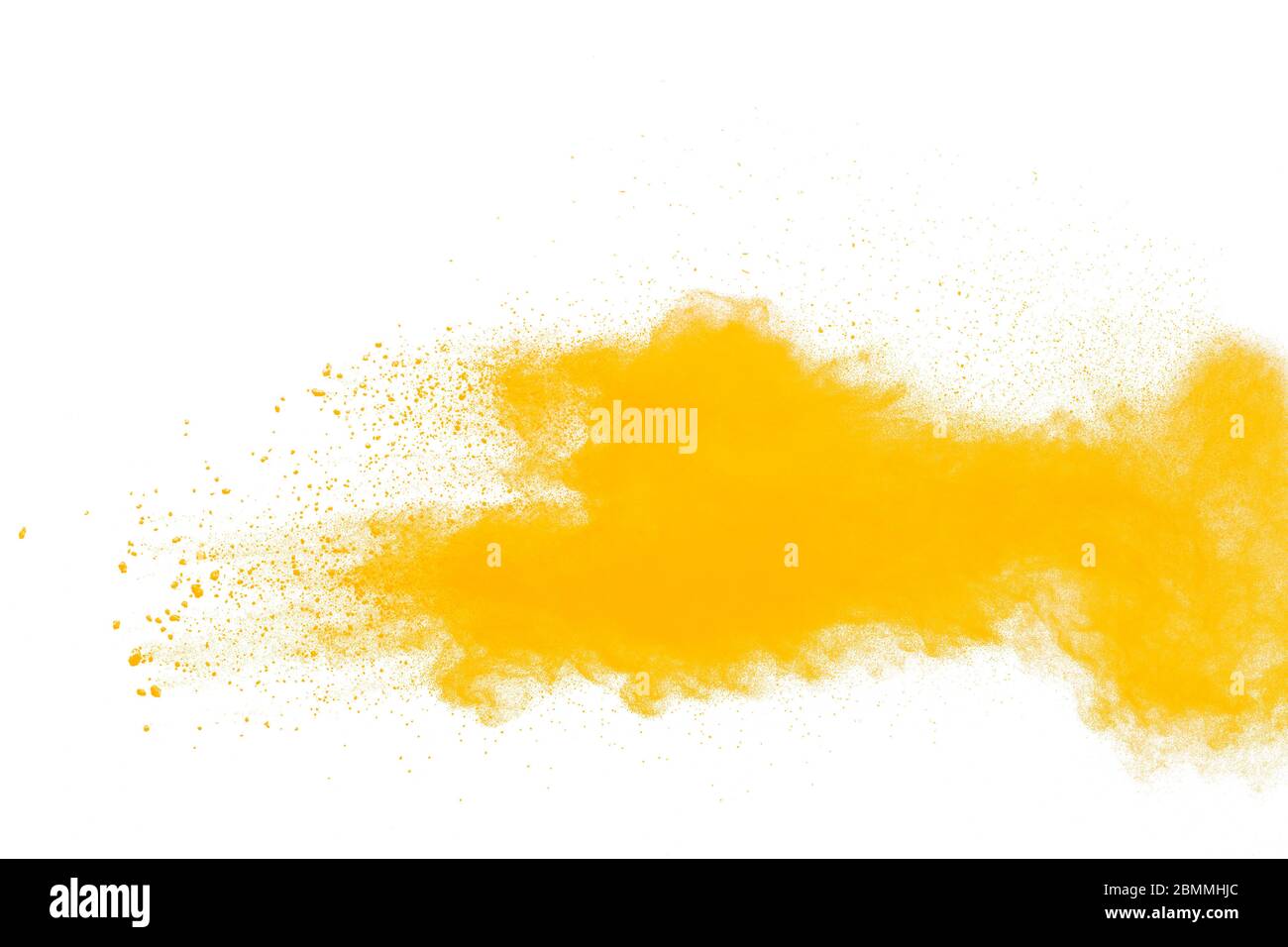 Orange powder dust particles explosion on white background.Orange dust ...