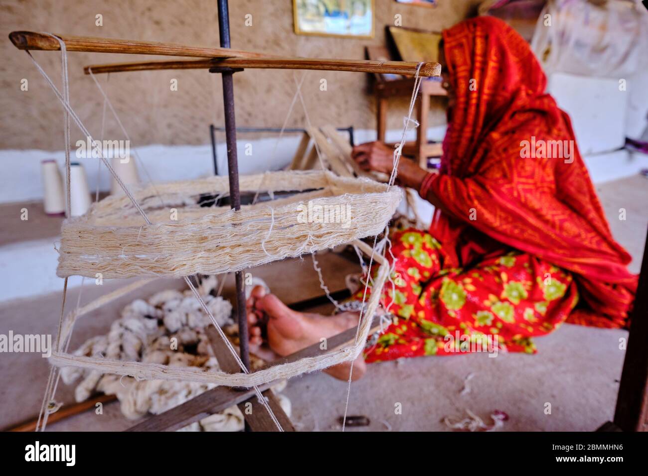 India, Gujarat, Kutch, Bhuj, textile village of Bhujodi, textile ...