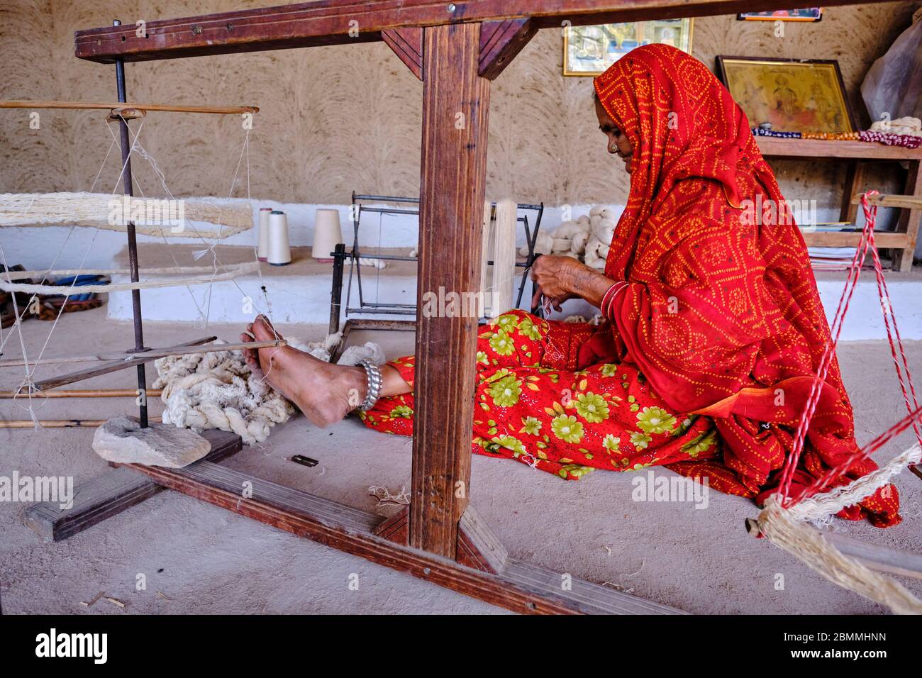 India, Gujarat, Kutch, Bhuj, textile village of Bhujodi, textile ...