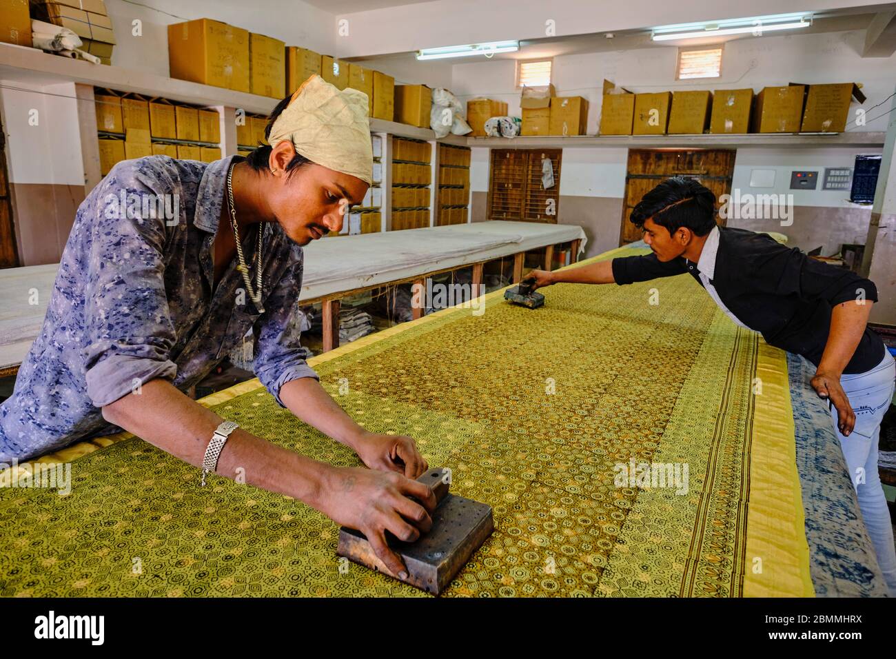 India, Gujarat, Kutch, Bhuj, Ajrakhpur, Ajrak block printing textile ... India, Gujarat, Kutch, Bhuj, Ajrakhpur, Ajrak block printing textile ...