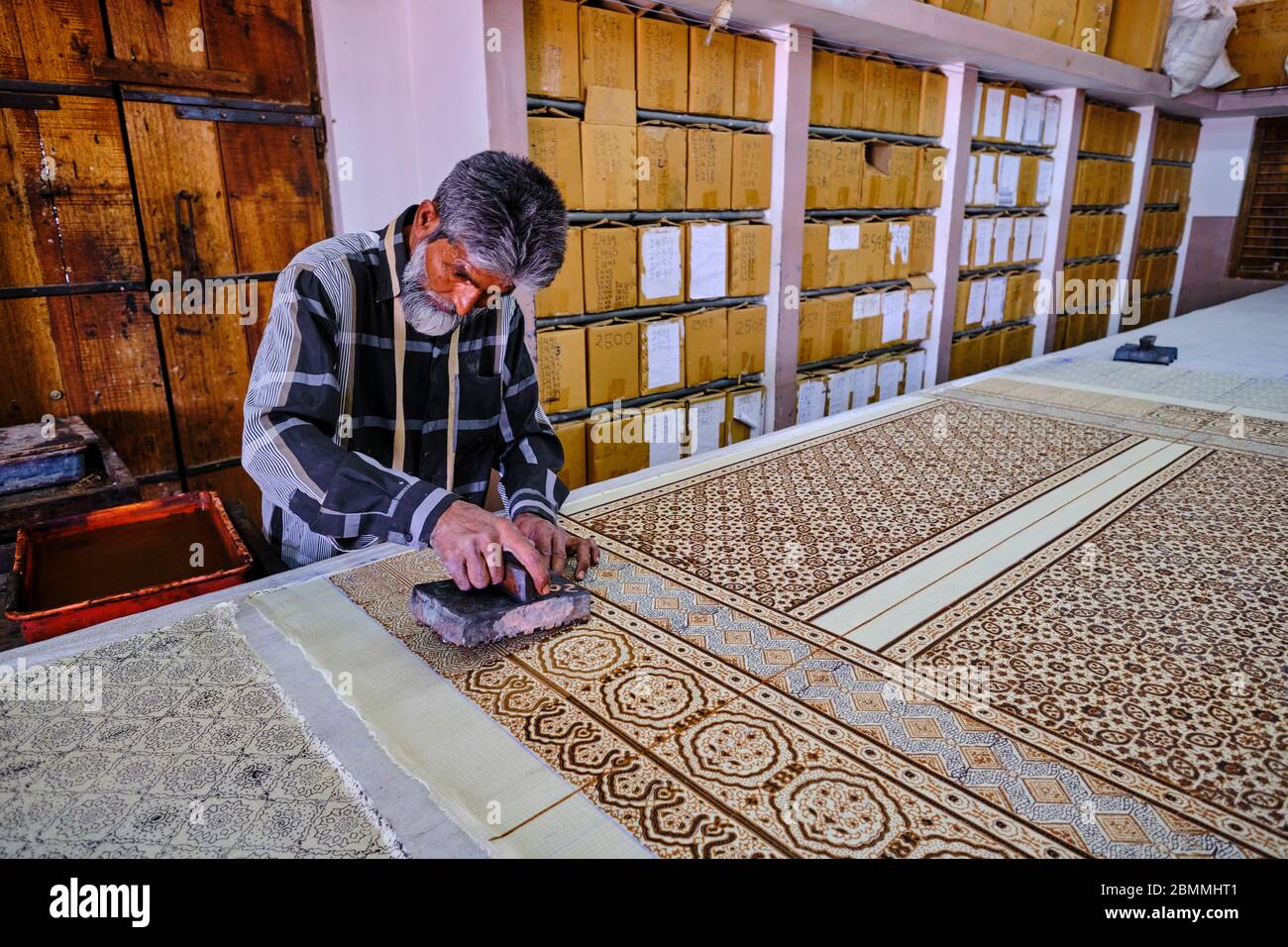 India, Gujarat, Kutch, Bhuj, Ajrakhpur, Ajrak block printing textile ... India, Gujarat, Kutch, Bhuj, Ajrakhpur, Ajrak block printing textile ...