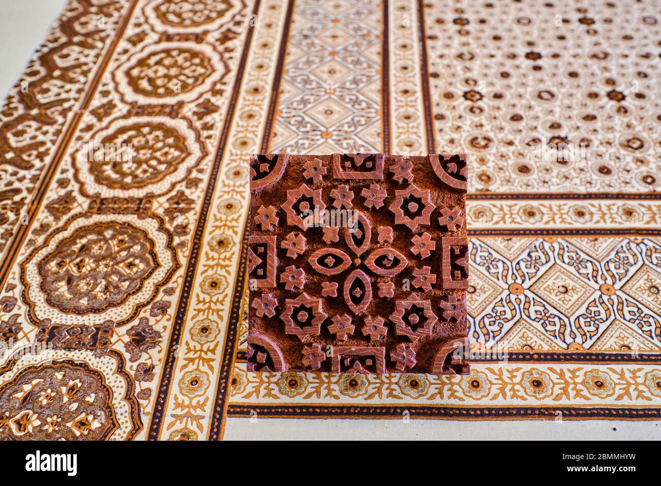 India, Gujarat, Kutch, Bhuj, Ajrakhpur, Ajrak block printing textile ... India, Gujarat, Kutch, Bhuj, Ajrakhpur, Ajrak block printing textile ...