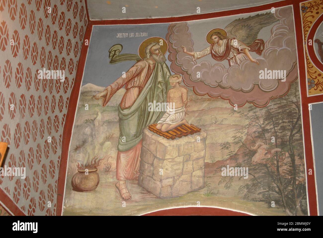Abraham sacrificing Isaac- mural on the interior of Orthodox church in ...