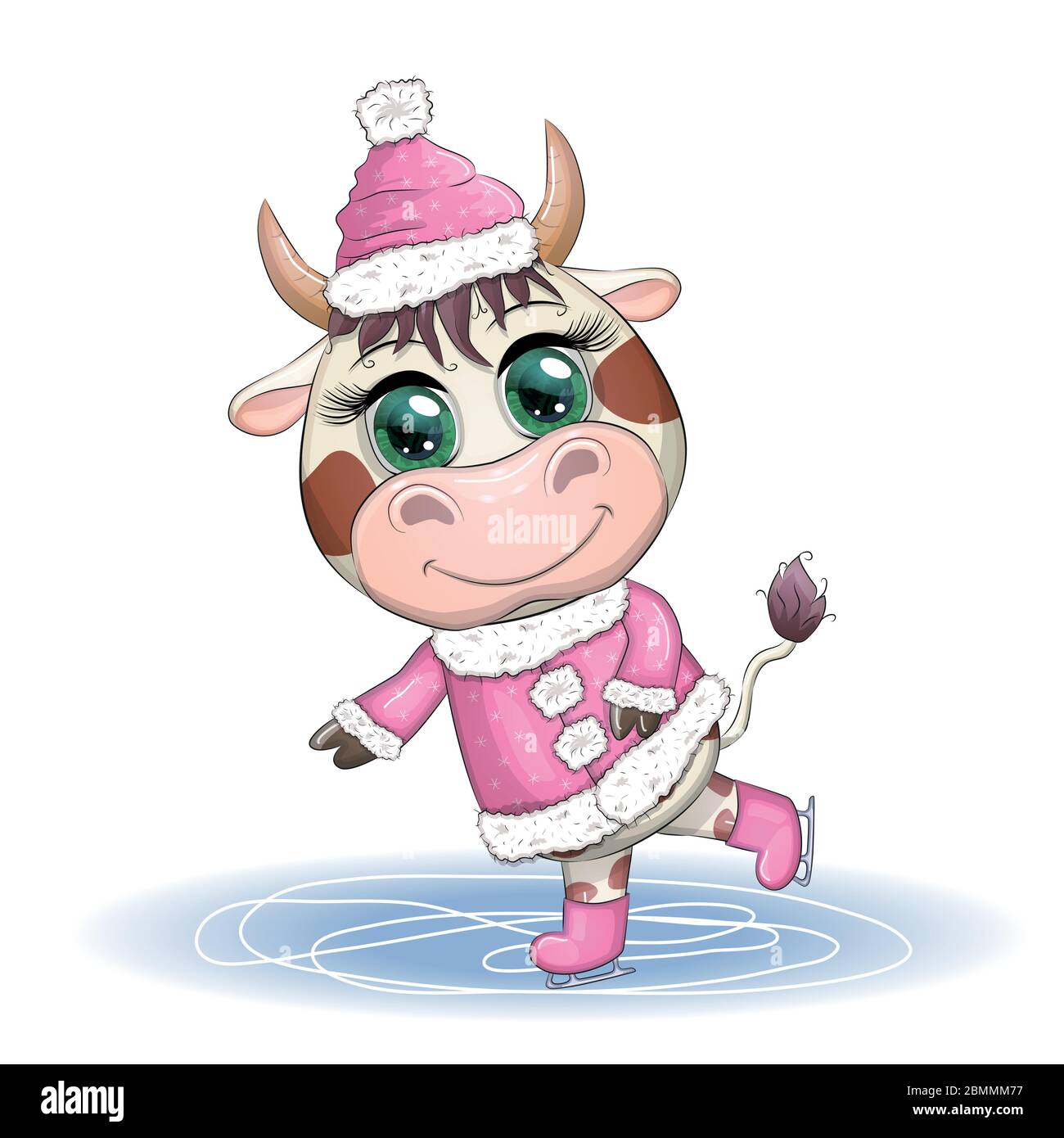 Cow on skates flat vector animal, lovely cow skating, brown cow making ...