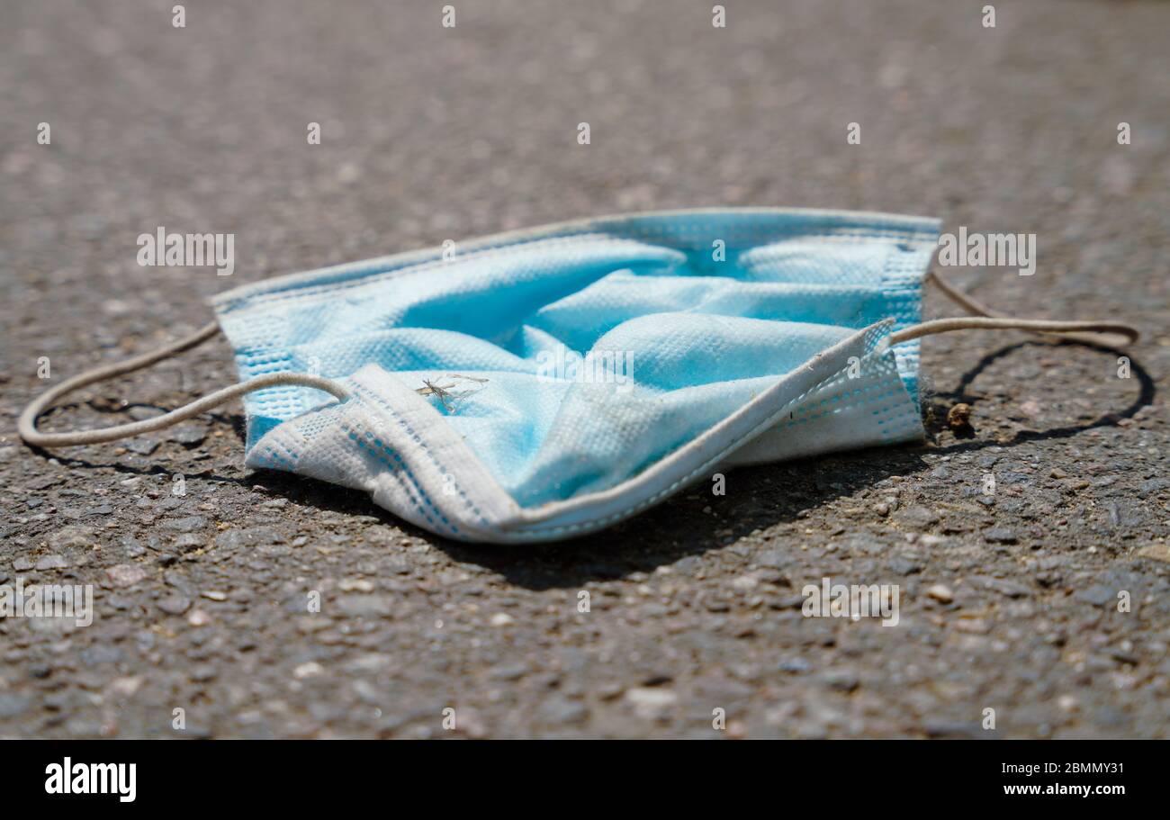 Heidelberg, Germany. 10th May, 2020. A used mouth-nose protection mask ...