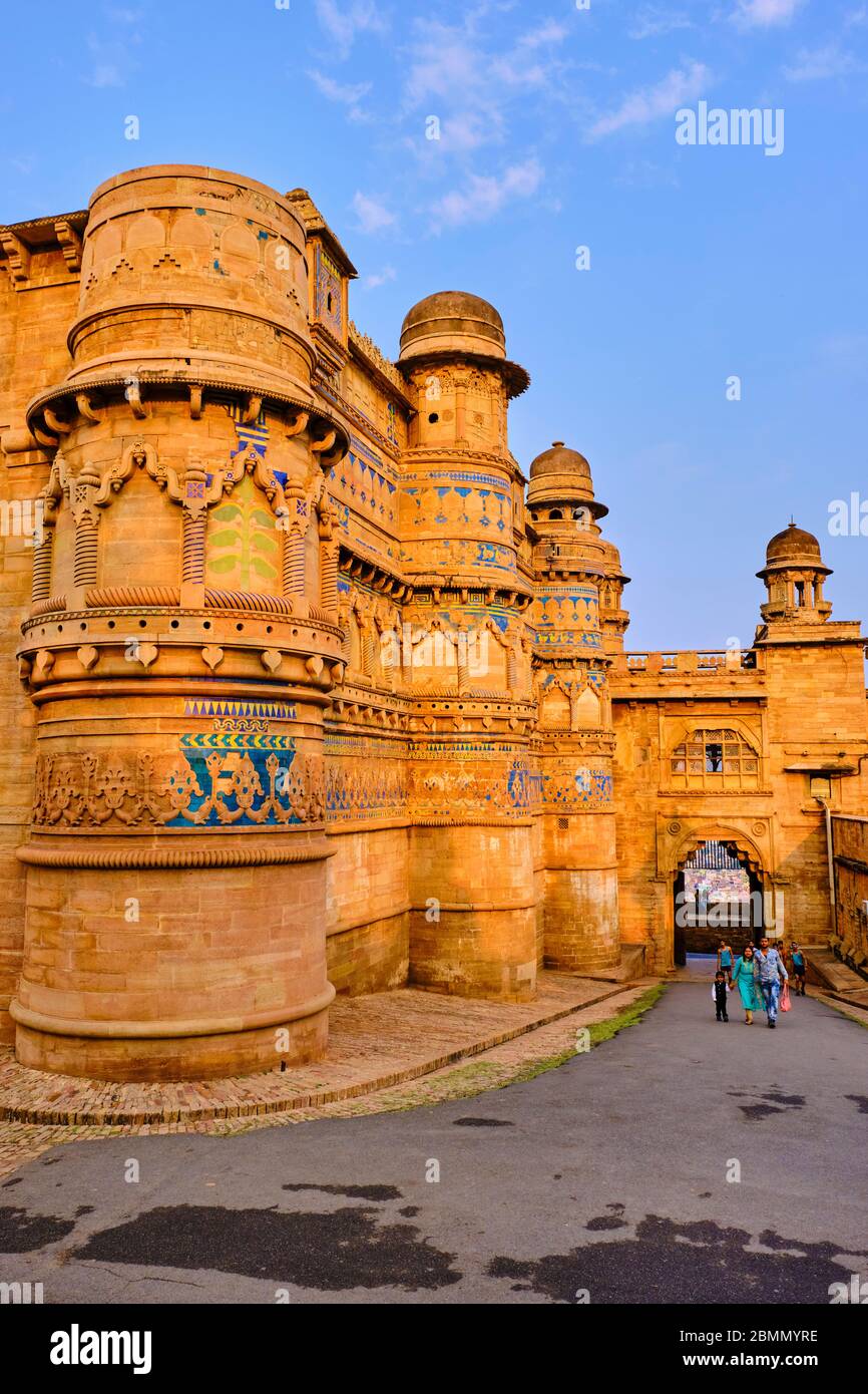 India, Madhya Pradesh state, Gwalior, Fort Palace of Man Singh Stock ...