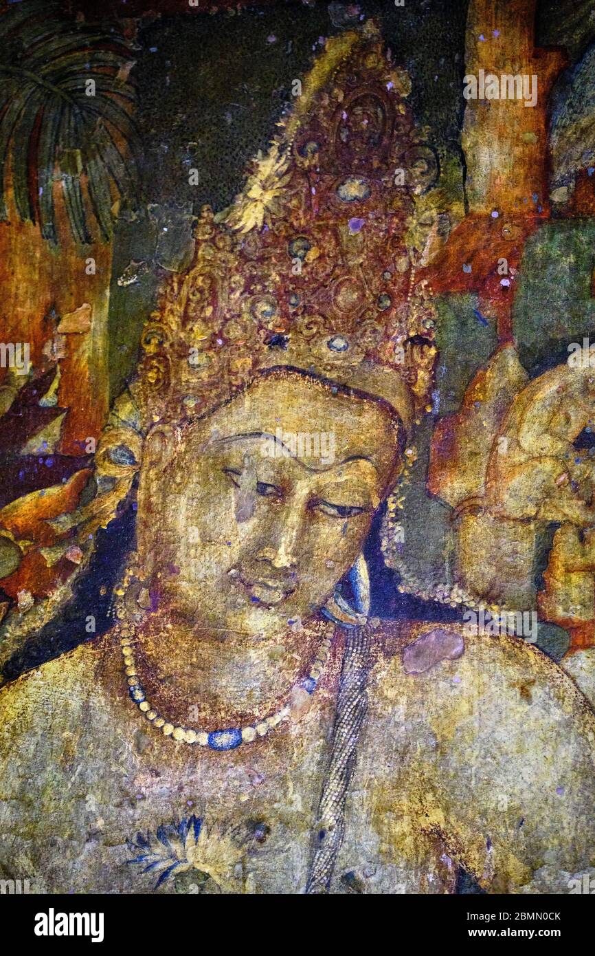 India, Maharashtra, Ajanta cave temple, Unesco World Heritage, cave N°1 ...